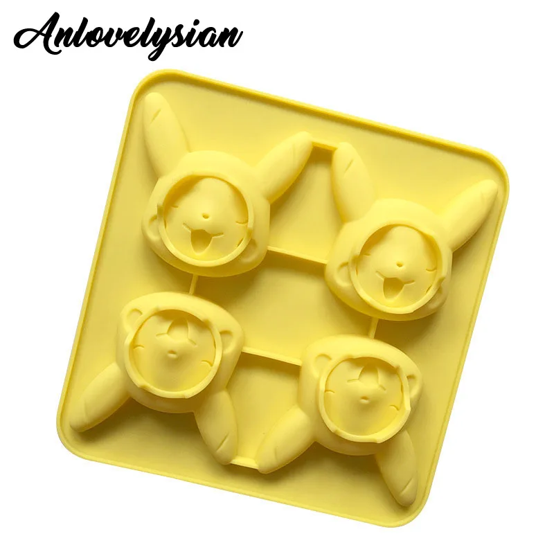 Anlovelysian 4 Holes New EcoFriendly Cartoon Pikachu Silicone Cake Mold ...