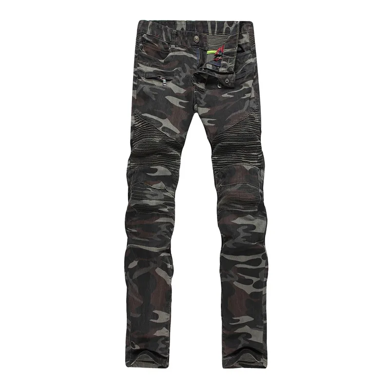 Herren Camouflage Jeans Hosen Motorrad Camo Military Slim Fit COOLE Mode Design Biker Dünne ...