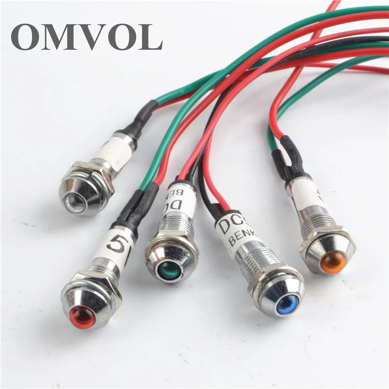 5pcs 8mm Led 5v 12v 24v 220v Voltage Indicator Light With Wire ...