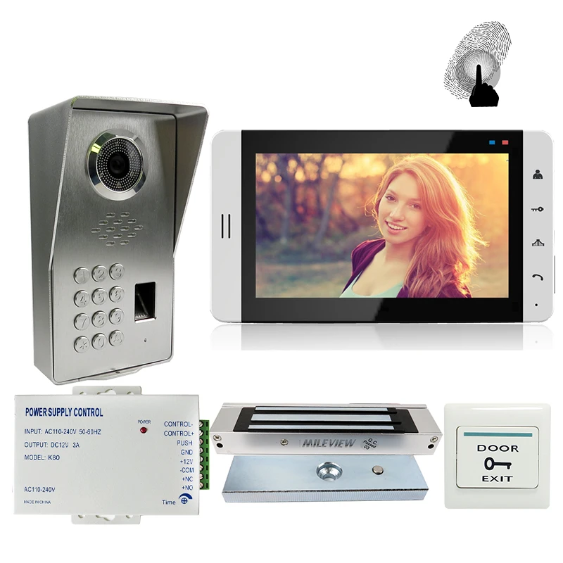 FREE SHIPPING Fingerprint Keypad 7" Touch Key Monitor Video Door Phone ...