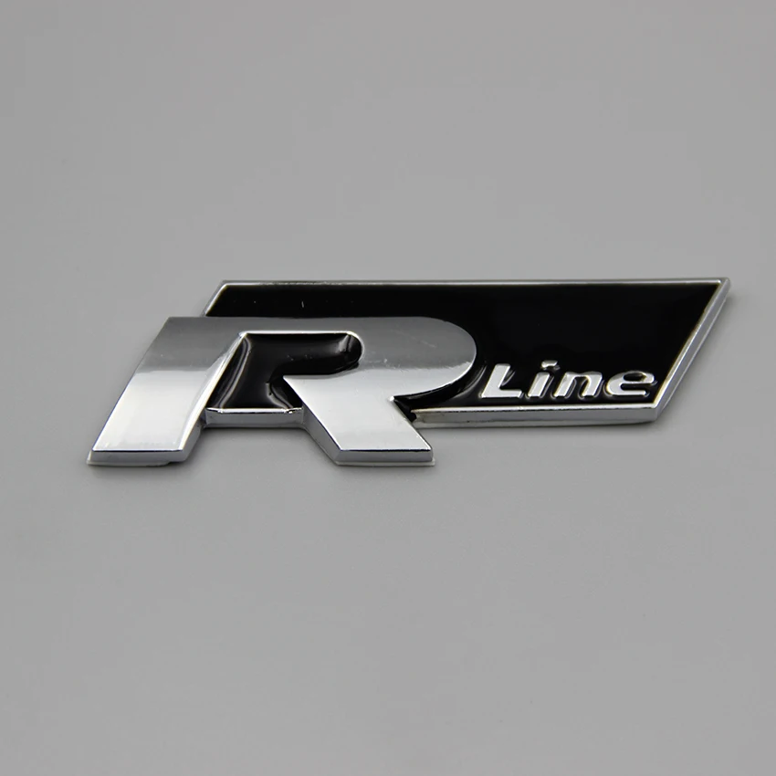 LOGO EMBLEMA "R-LINE" VOLKSWAGEN METALLO CROMATO-NERO ADESIVO ...