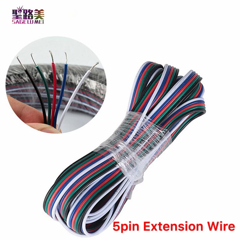 100m/lot 5pin RGB+White+Black Cable Extension Electric Wire For 3528 ...