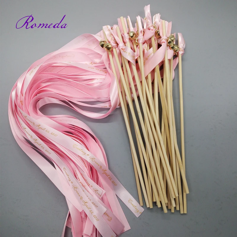 50pcs/lot Personlazied Pink Wedding ribbon Wands custom wedding ribbon ...