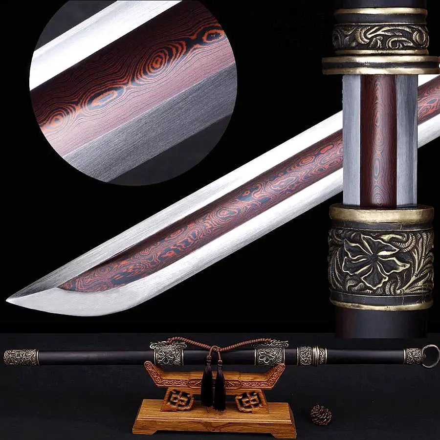 Tradition Hand Forging Full Tang Folded Red Damascus Steel Blade Sharp ...