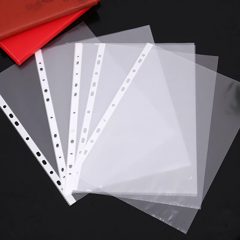 100pcs 11holes Plastic Punched File Folders For A4 Documents Sleeves