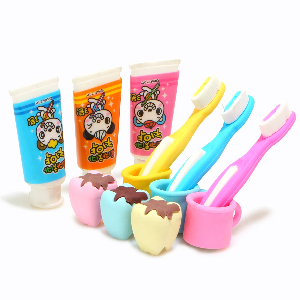 Kawaii Creative Cartoon Toothpaste & Tooth Brush With Cup Eraser ...
