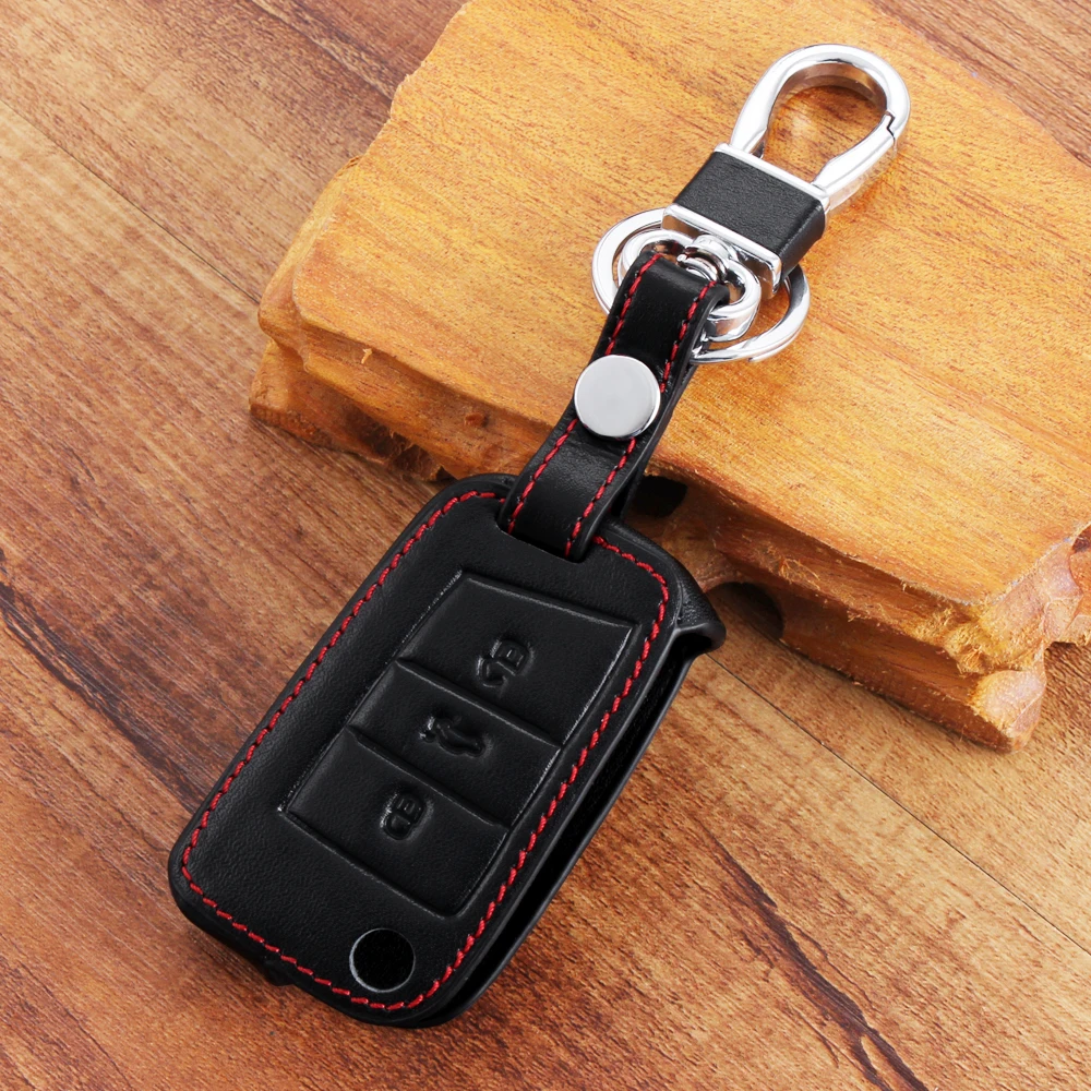 Genuine leather Key Fob Case Bag Key Chain Ring Cover For Volkswagen VW ...