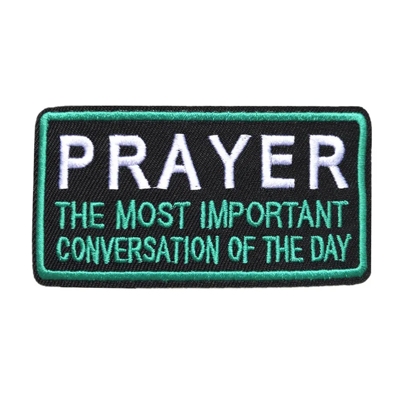 9cm Black Embroidered White Letters Sew Iron On Patches Prayer Badges ...