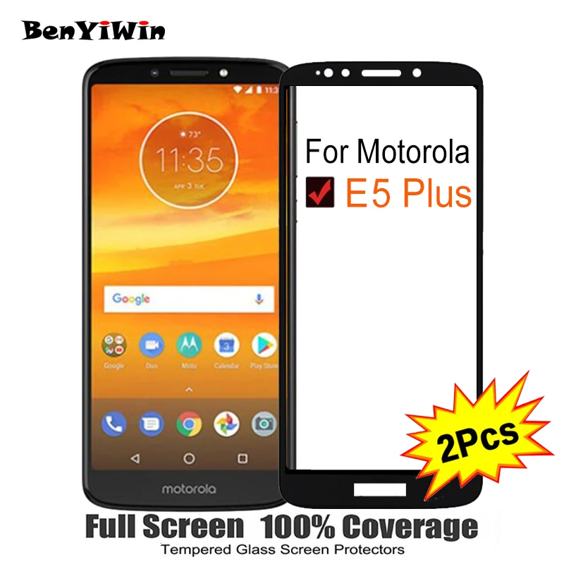 2 шт Полное покрытие экрана протектор Закаленное стекло для Motorola Moto E5 Plus 6,0" Защитное ...
