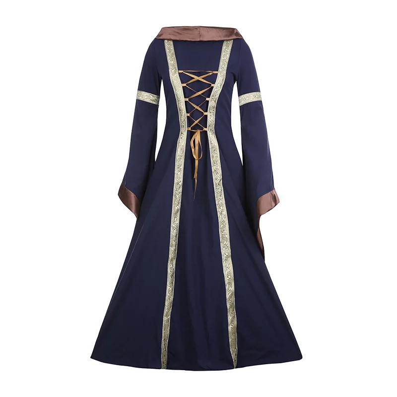 Adult Women Halloween Witch Costume Medieval Court Hooded Gown Robe ...
