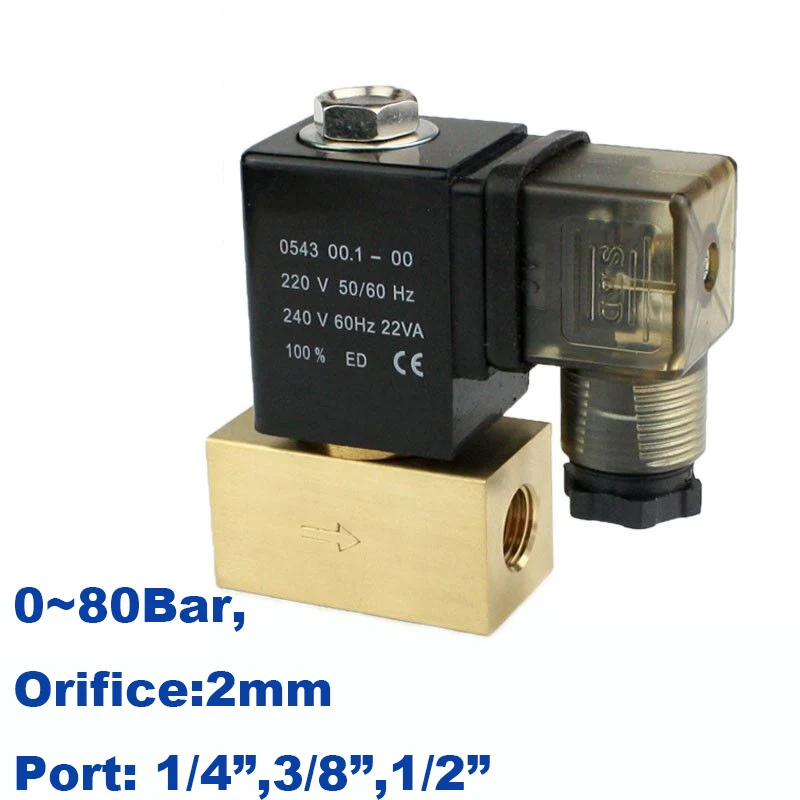 80bar High Pressure Solenoid Valve 2 Way 1/4 3/8 1/2 Bsp 12v 24v Dc Ac220v Normal Close Jt22-02 ...