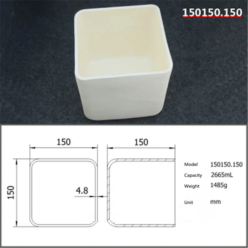 99.5% Square corundum crucible / 2665ml 150150.150 / Temperature 1600 ...