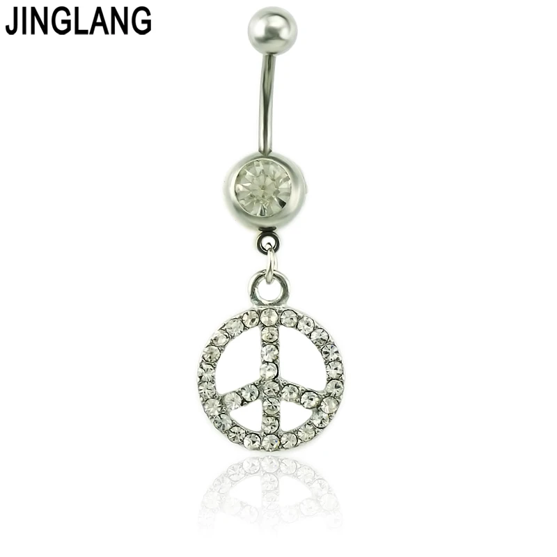 JINGLANG Silver Color Belly Button Rings Stainless Steel Bar Dangle ...