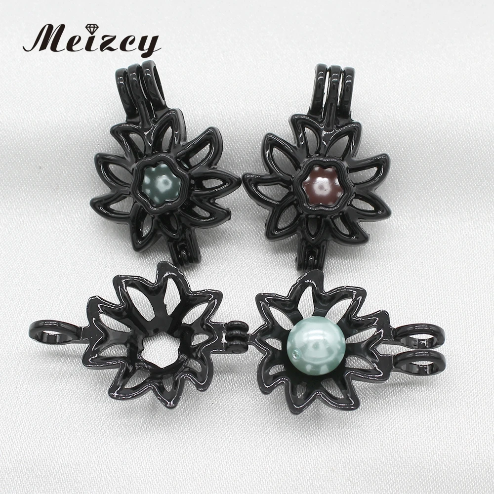 Colgante de jaula de perlas con flor de loto negro, fabricación de ...