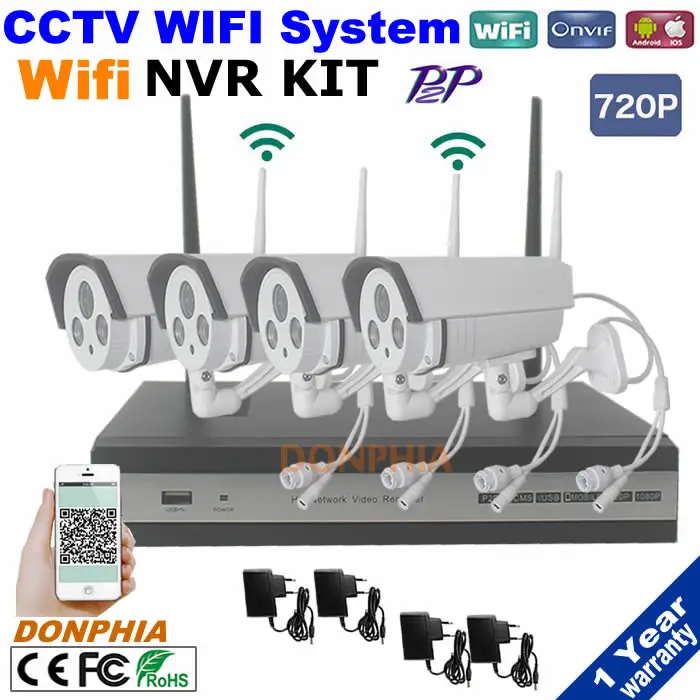 Cctv 4ch Wifi Plugandplay Ip Camera Video Security Nvr Kit Network Wireless Home System Security 
