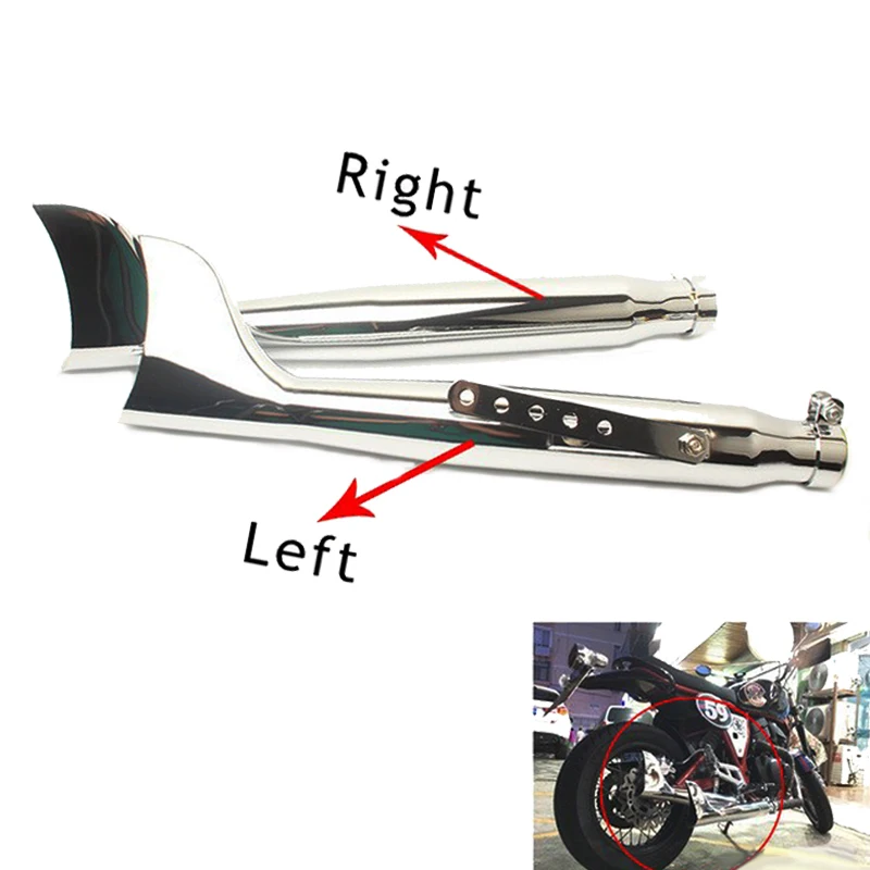Left Right Side Motorcycle Exhaust Pipe Universal Fish Tail For Bobbers ...