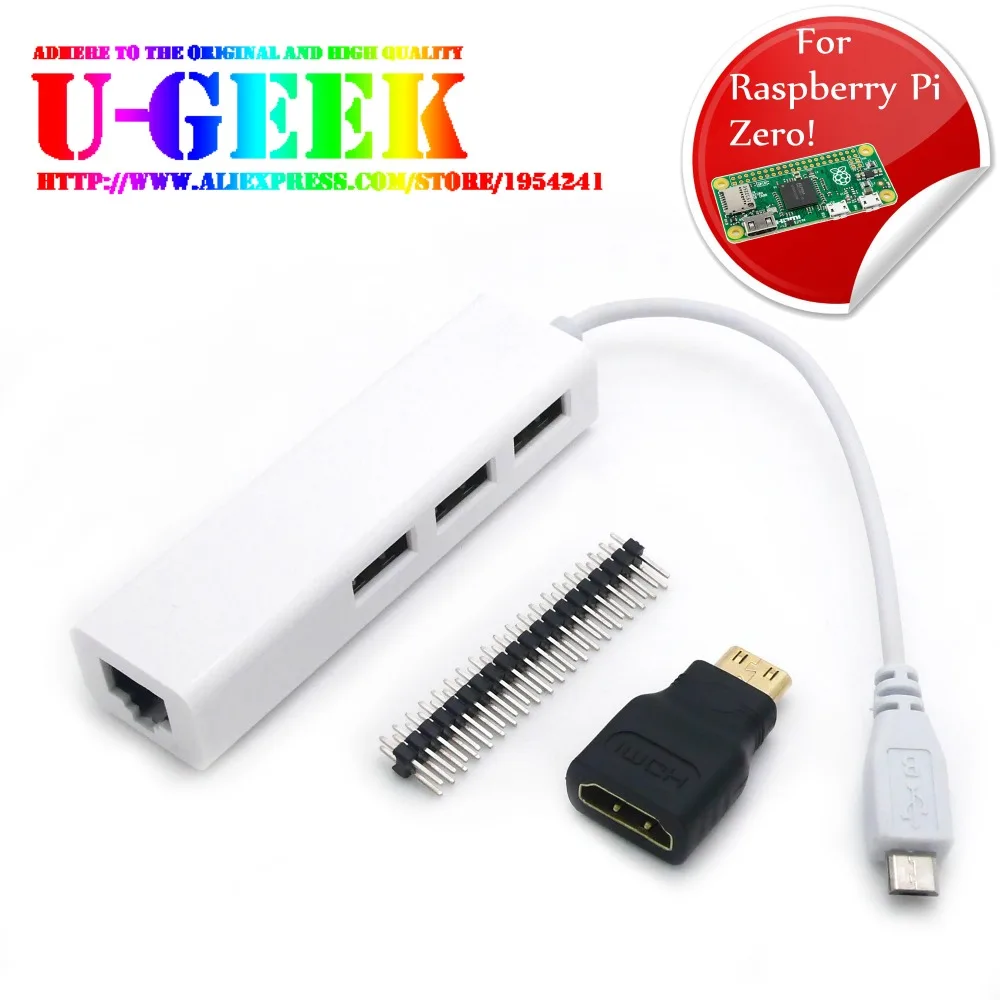 Basic kit for Raspberry Pi Zero|HDMI adapter+Micro USB Hub RJ45+40 pin ...