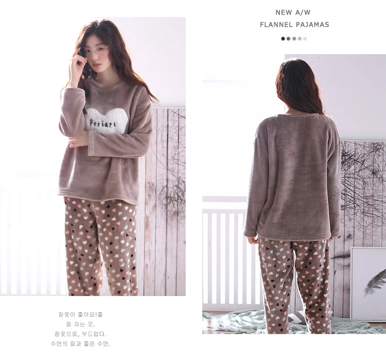 Winter Women Sleepwear Pyjama Suit Thick Warm Cute Sleeping Clothes ...