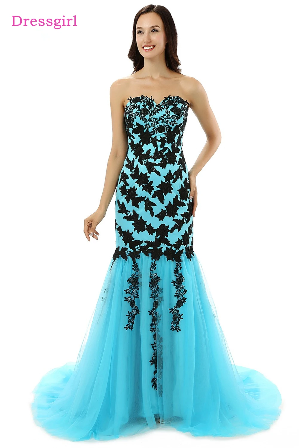 Turquoise Elegant Evening Dresses Mermaid Sweetheart Tulle Lace ...