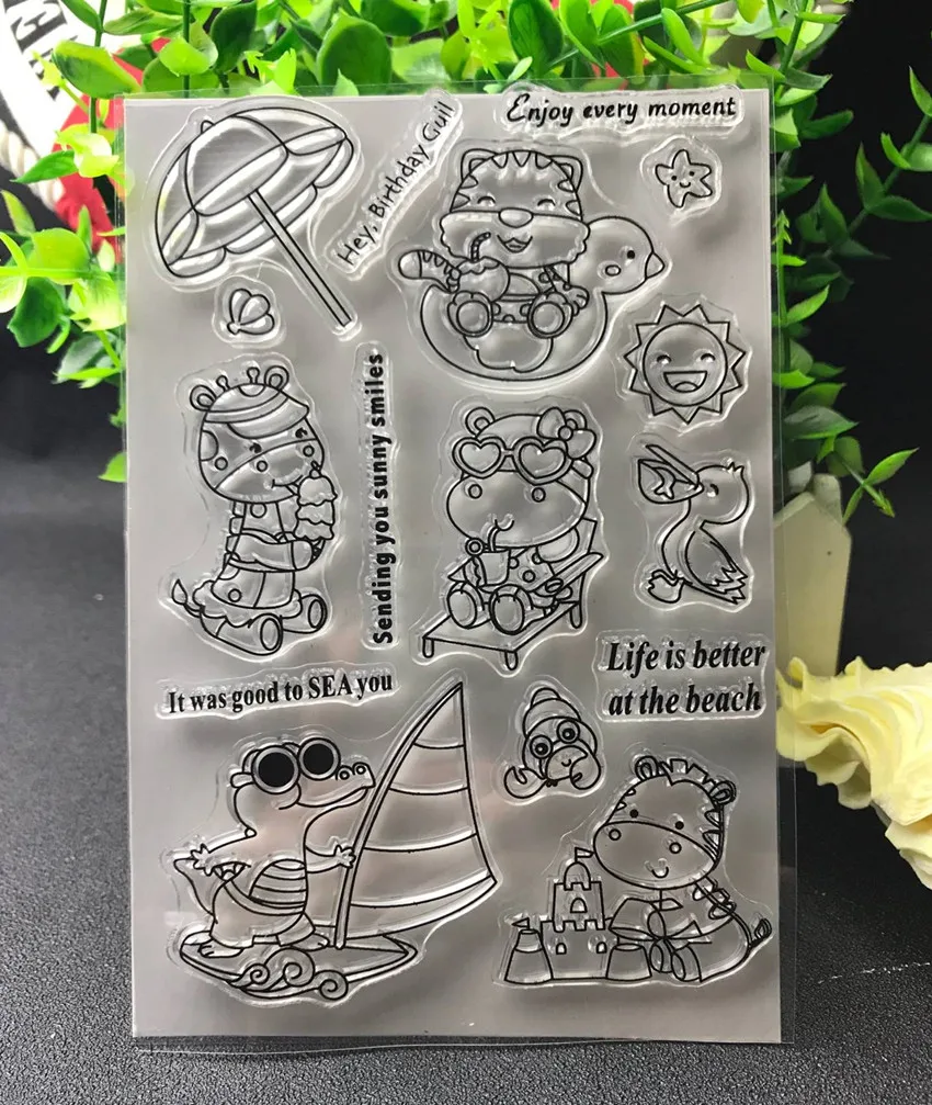 Summer Dinosaurs Transparent Clear Silicone Stamp/Seal for DIY ...