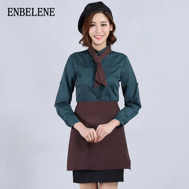 3pcs Women formal coffee shop blouses uniform men short full sleeve ...