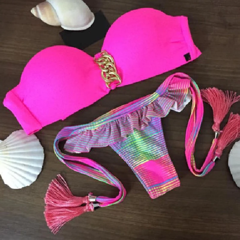 2017 New Sexy Bikini Tassel Swimsuit Bandeau Bikinis Set Pin Up