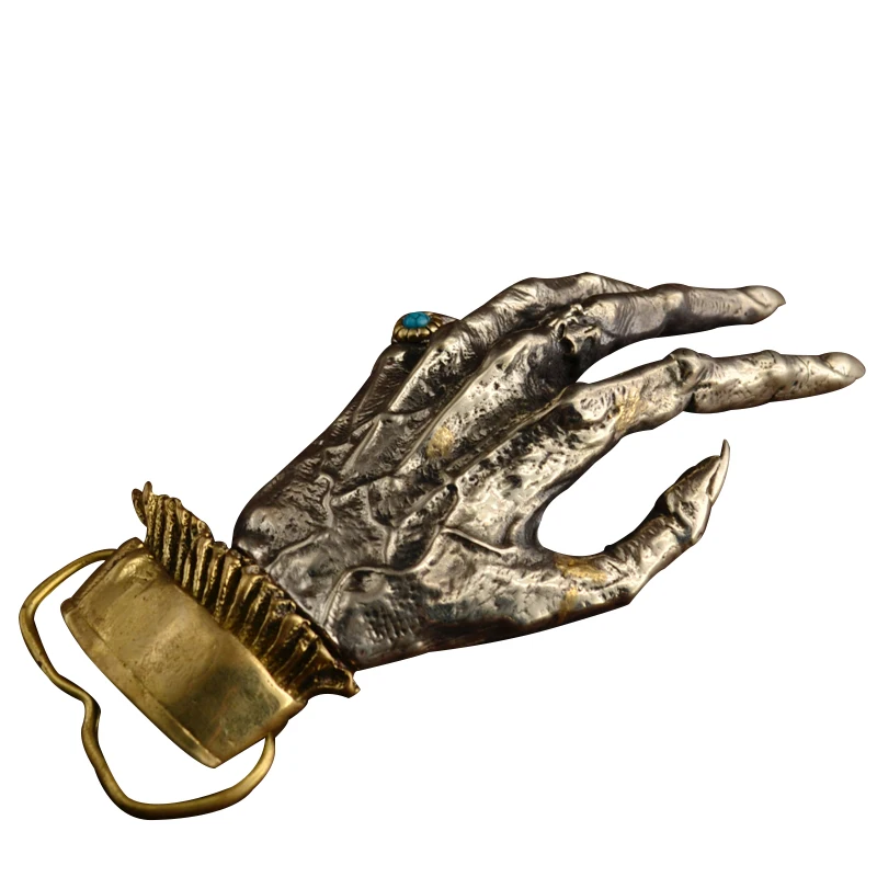 Solid-Brass-skull-hand-Belt-Buckle-DIY-Handmade-Leather-Craft-buckle ...