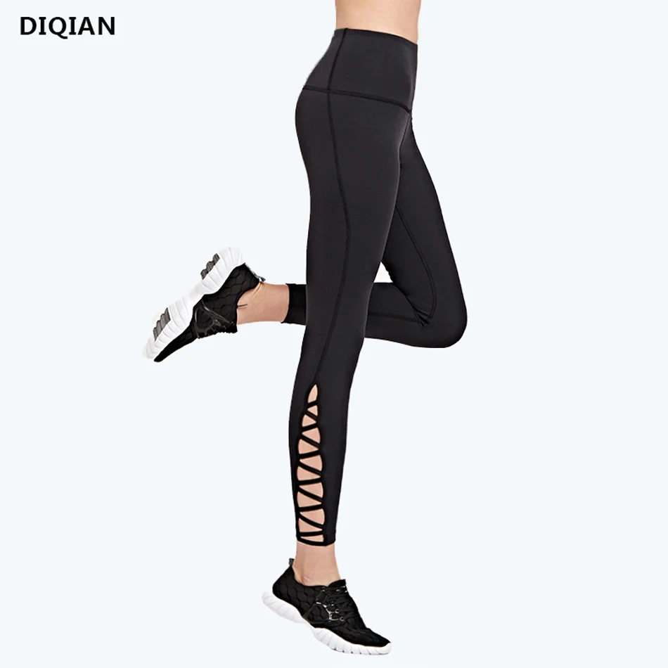 Black Cross Straps Yoga Leggings Women Sports Pants Fitness Gym Capri Pants Running Tights