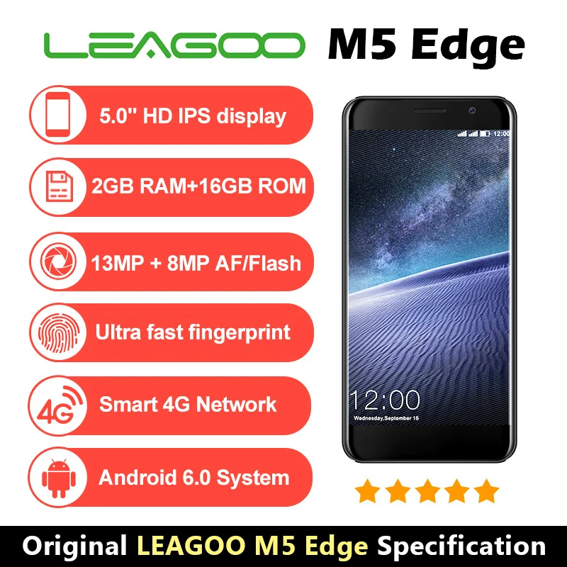 LEAGOO M5 EDGE Smartphone 5.0"HD IPS Edge Less 13MP+8MP Camera MT6737 ...