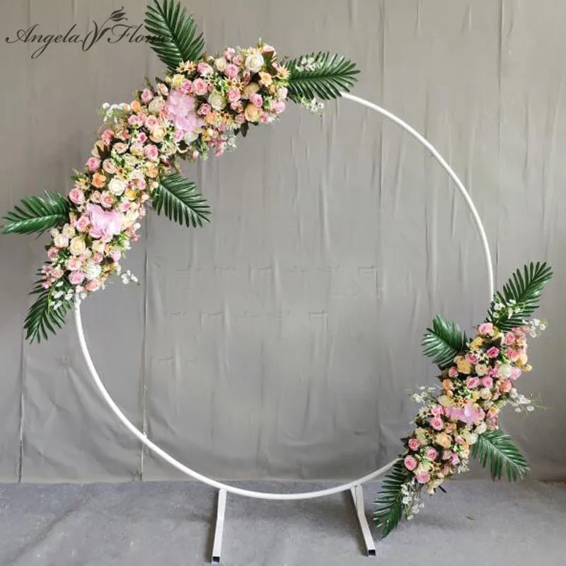Wedding arch wrought iron round ring arch artificial flower decor ...