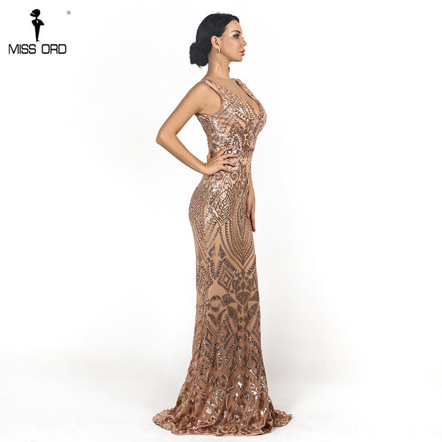 2019 Sexy Women V-Neck Long Sleeveless Sequin prom Dress Retro geometry ...