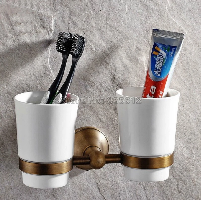 Antique-Brass-Wall-Mounted-Toothbrush-Holder-with-Two-Ceramic-Cups ...