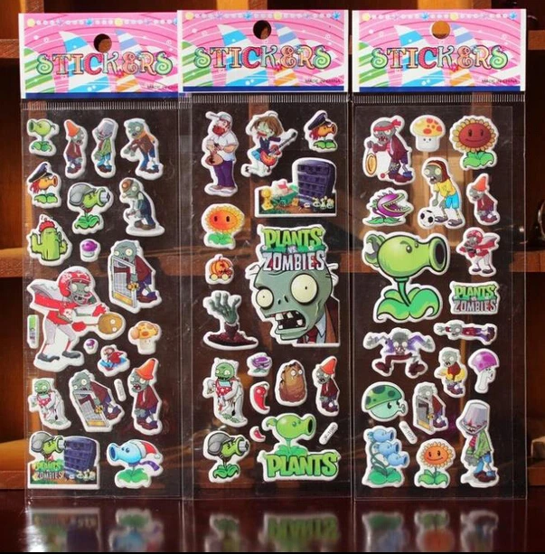 도매 10 개/몫 PVZ 식물 vs 좀비 스티커 3D 만화 클래식 장난감 아이 어린이 선물 보상 스크랩북 스티커 판매 ...
