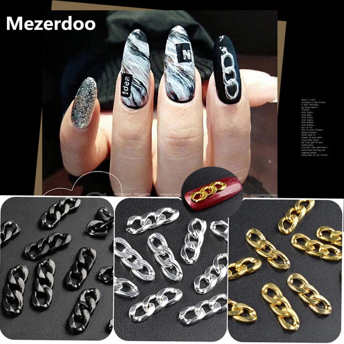 Nail Art Chain Jewelry 3 Sections Zipper Design Nail Decoration Chain ...