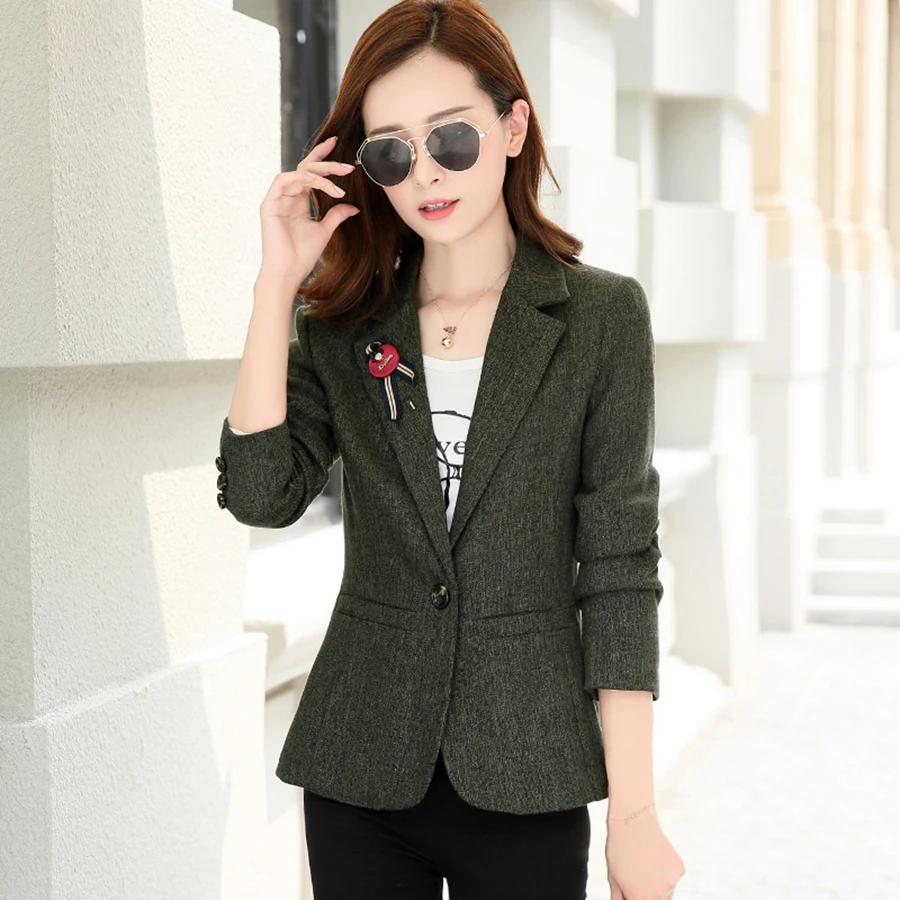 Slim Red Casual Blazer Women Plus Size Cotton Short Jacket Blazer Femme ...