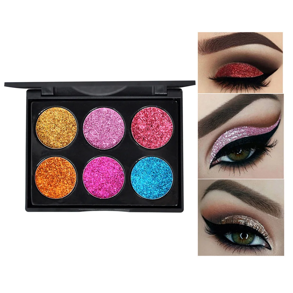 6 Colors Eyeshadow Palette Glitter Pressed Glitters Eye Shadow Diamond