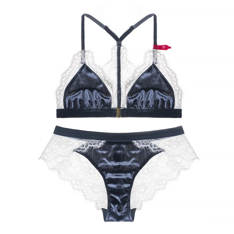 Velvet Lace Bralette Wire Free Women Underwear Front Closure Y Line