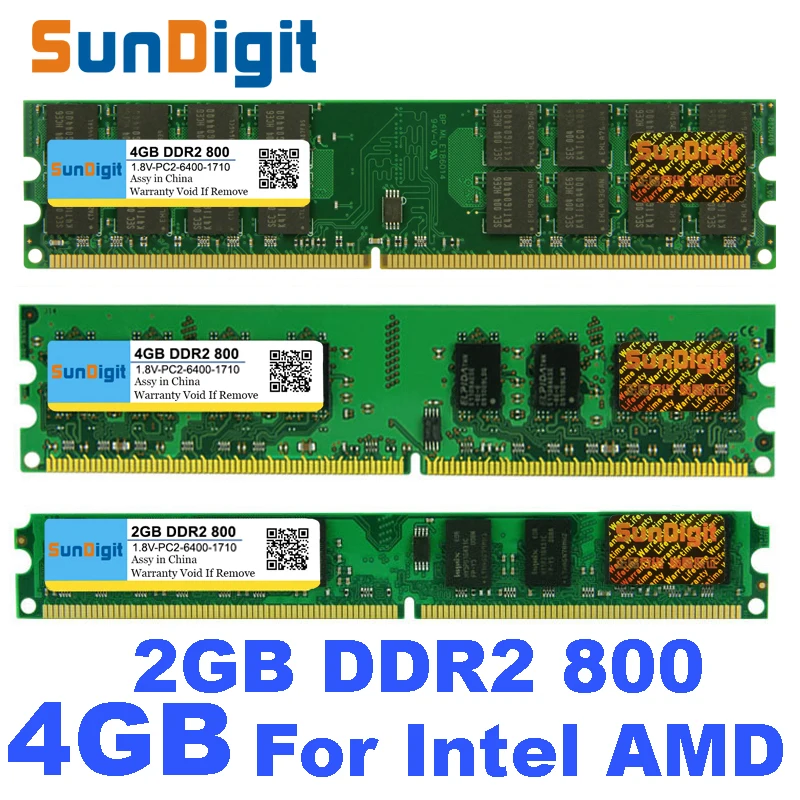 SunDigit New Sealed DDR2 800 MHz PC2 6400 4GB 2GB Desktop RAM Memory ...