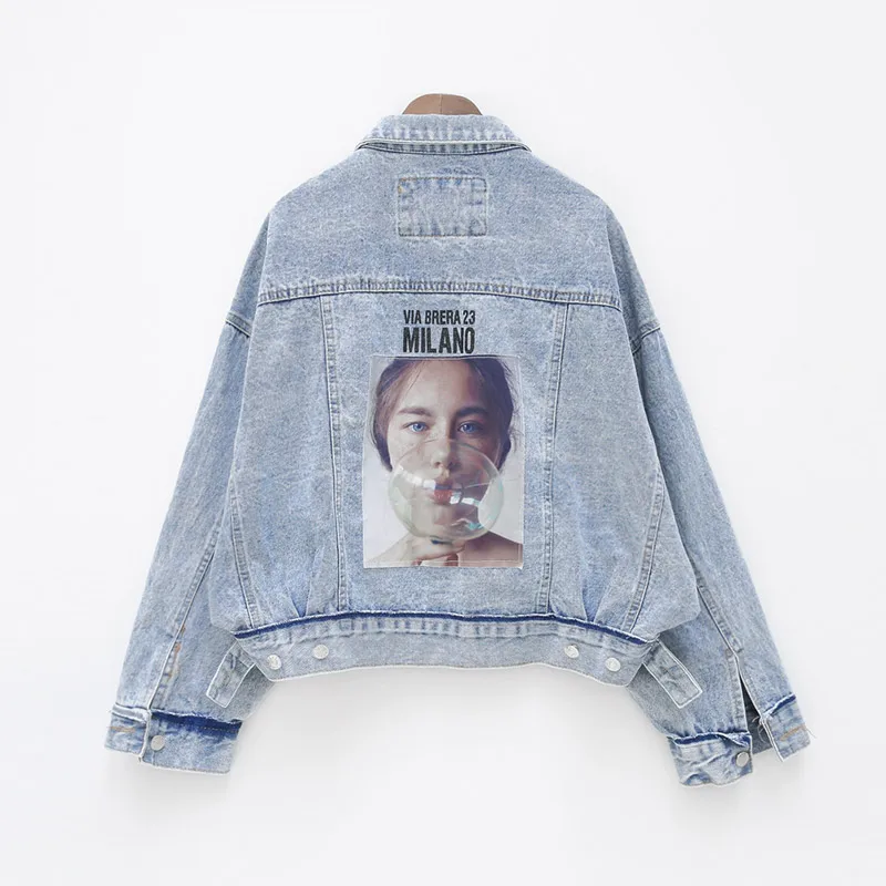 2018 New Vintage Streetwear Funny Print Jean Jacket Women Casual Frayed ...