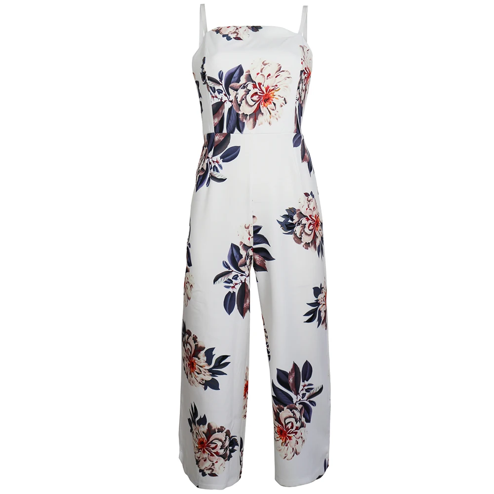 Women Floral Print Jumpsuits Overalls Sexy Loose Boho Backless Casual