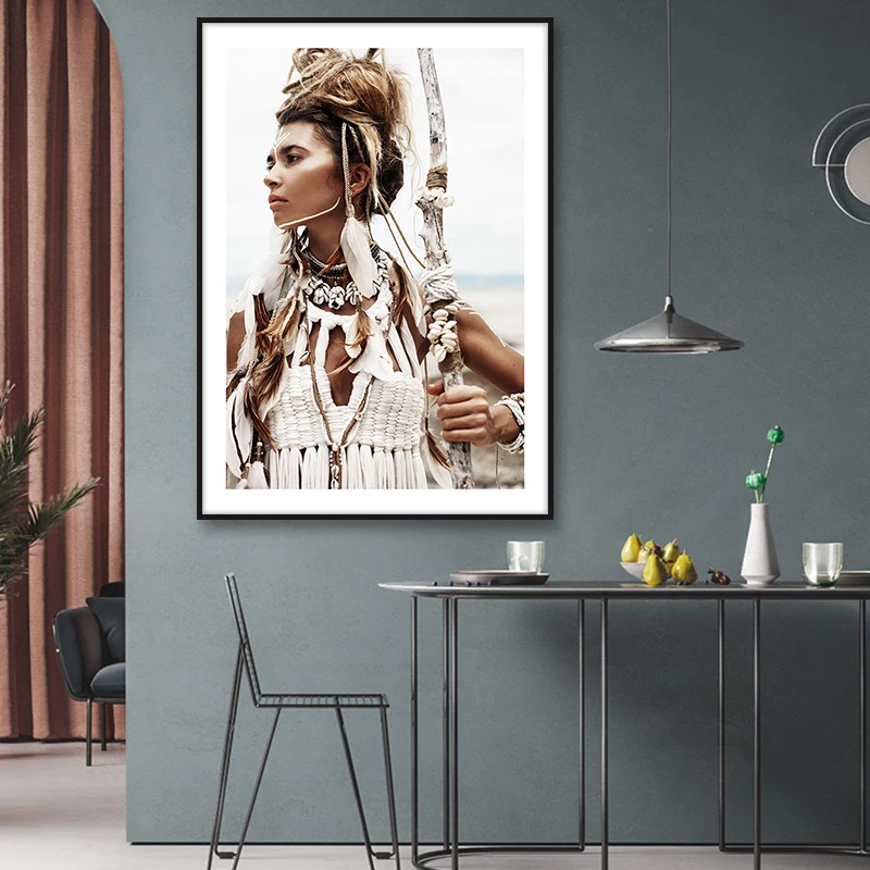 LIMITED EDITION American Native Indian Girl Feather Wal Art Canvas ...