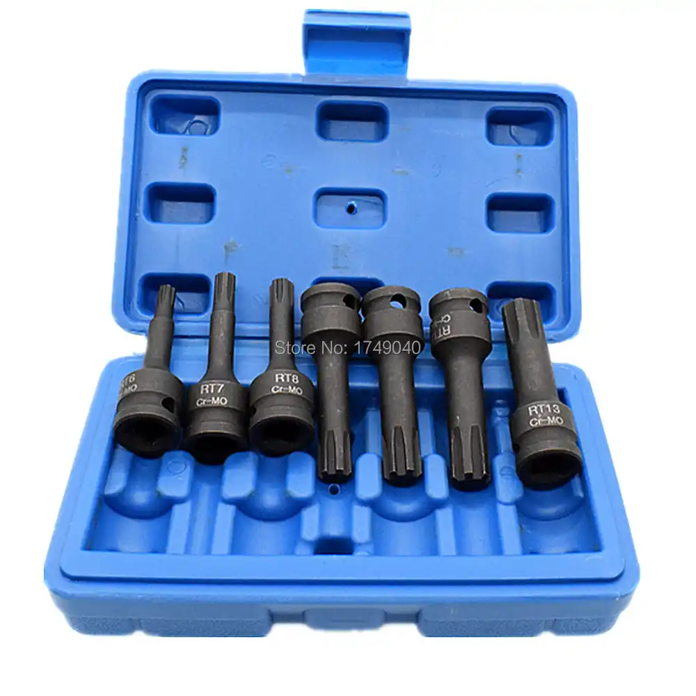 Impact Ribe Bits Socket 7 Piece Set 3/8" Square Drive CR MO Screwdriver Bit Socket Wrench Tools ...