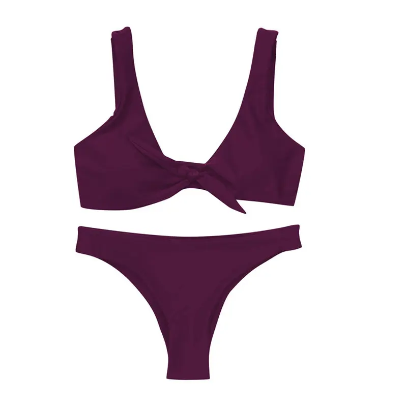 Sexy Lace Up Bikini Set Hot Sell Plaid Floral Print Swimwear Women Low