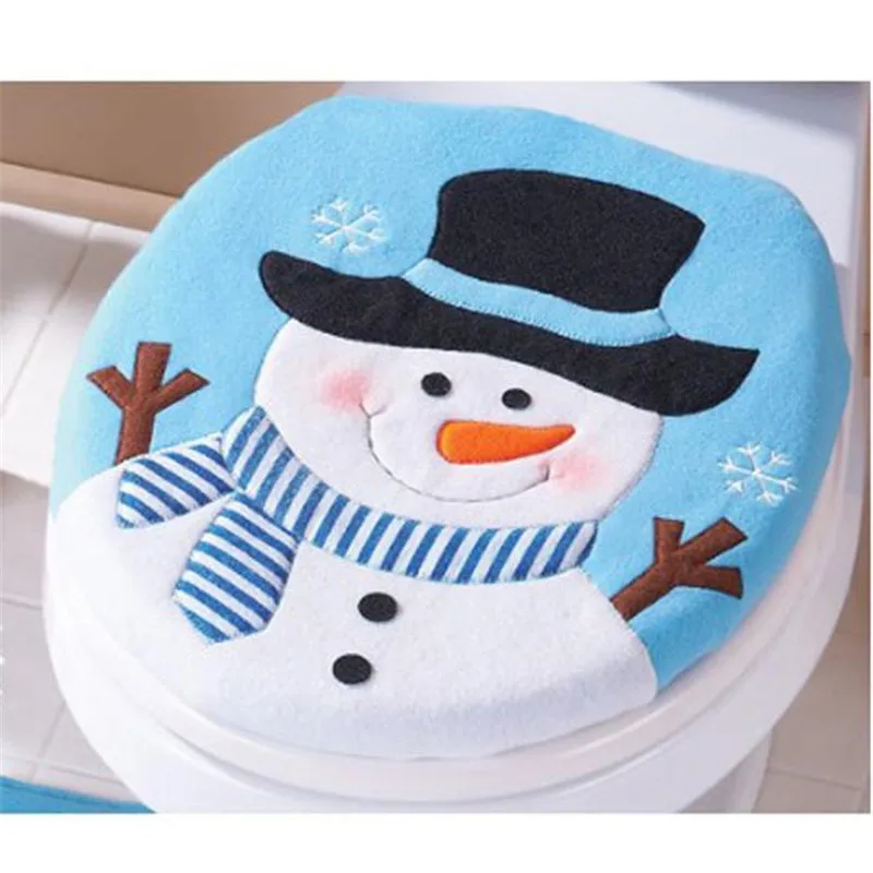 2pcs Set Fancy Snowman Toilet Seat Cover And Rug Bathroom Set Christmas