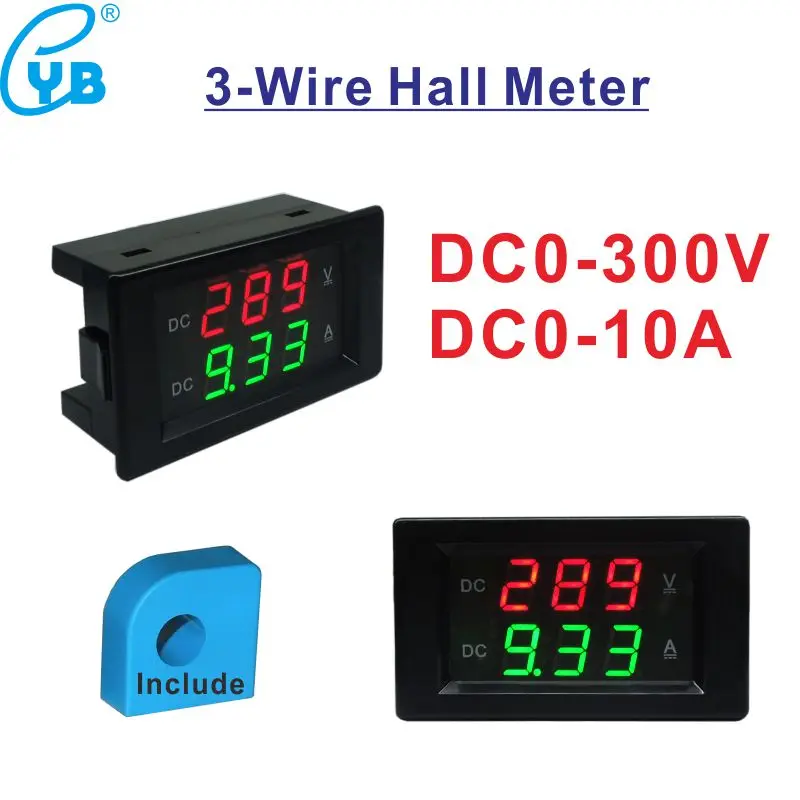 Three-Wires-LED-Digital-Voltmeter-Ammeter-DC-0-300V-with-Hall-Sensor ...