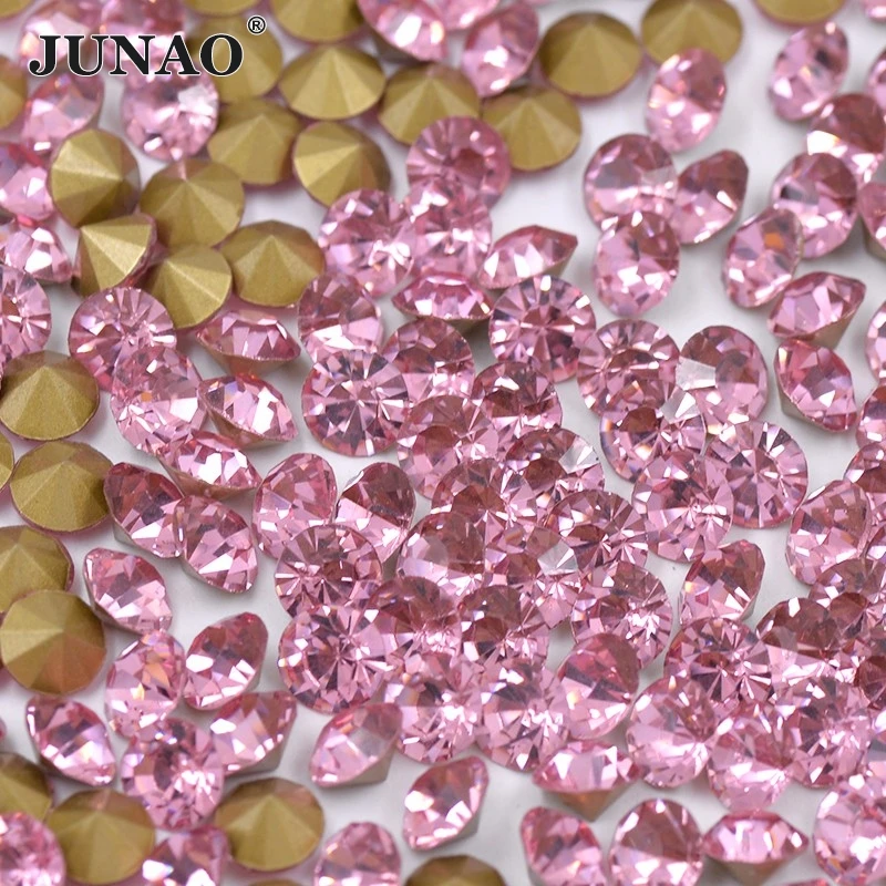 ss16 Light Pink Color Glass Rhinestones Point Strass Chaton Round Nail ...