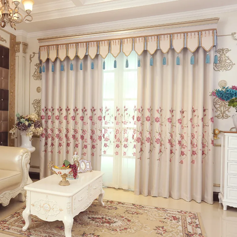 High grade garden beige embroidery bloom curtain screens living room ...