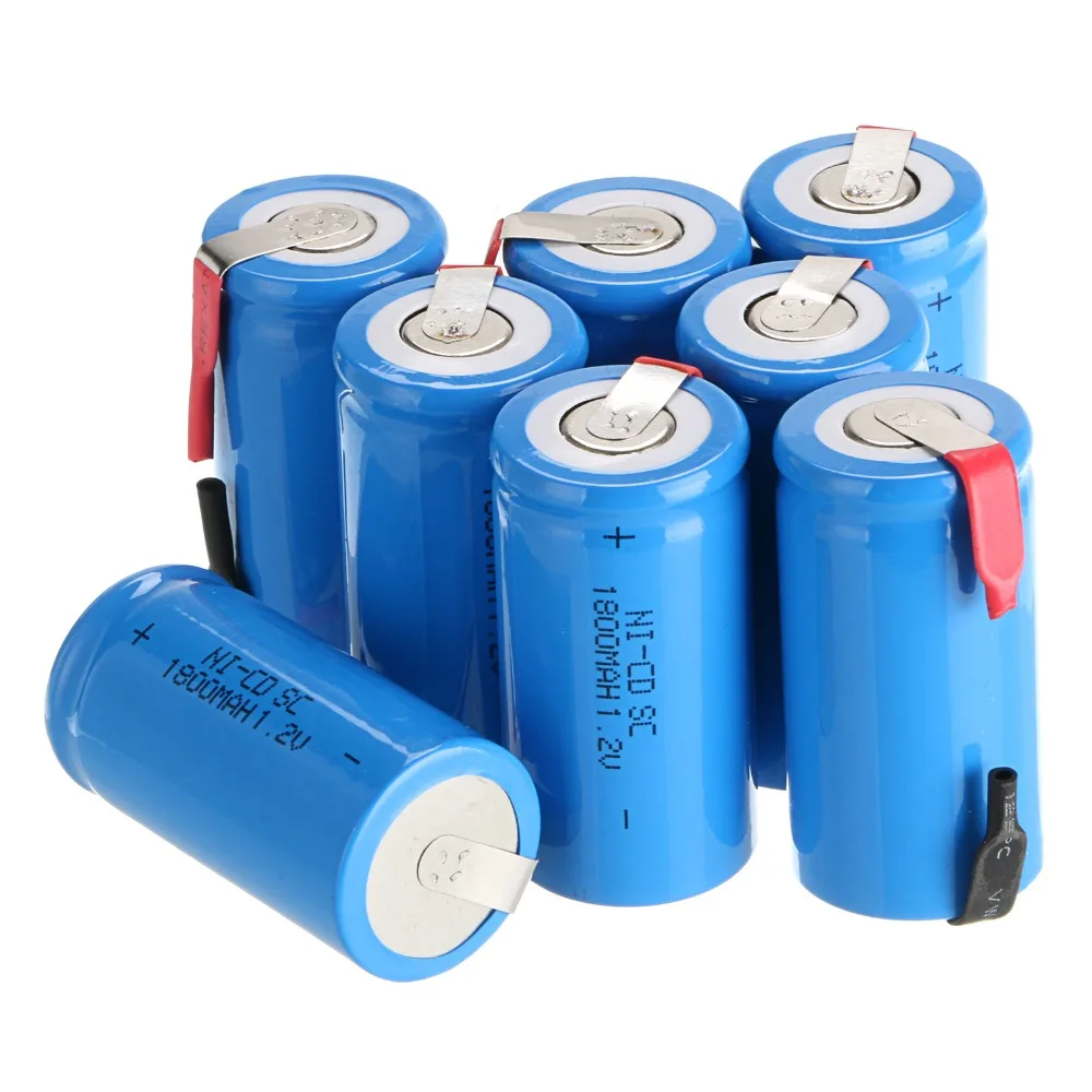 12 PCS Sub C SC battery 1.2V 1800mAh rechargeable battery Ni Cd battery with tab 4.25*2.2cm blue ...