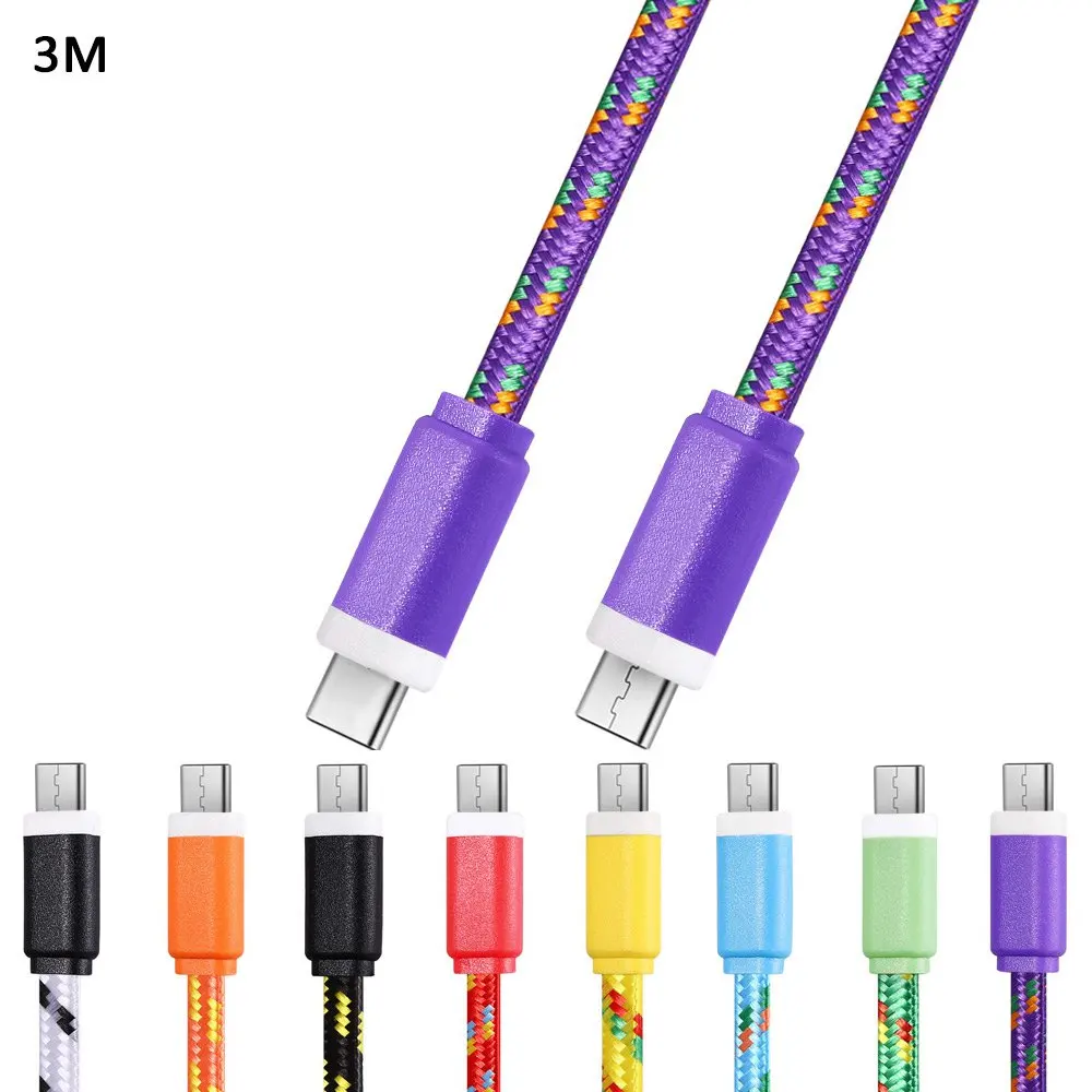 3M Type C to Type C Data Cable Nylon Braided USB Type C Charge and Data ...