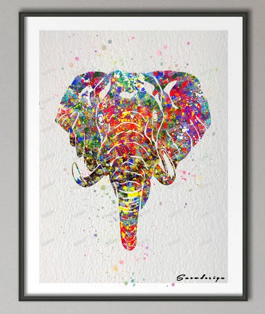 Watercolor Elephant Head